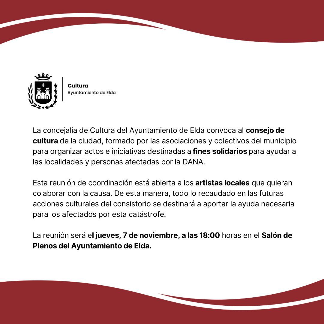 El Consejo de Cultura de Elda organizará acciones y eventos solidarios para ayudar a las ...